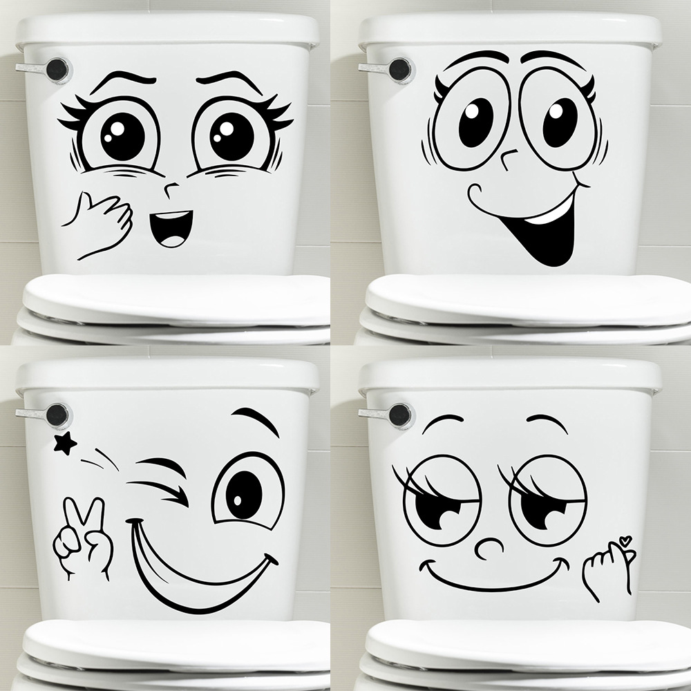 Smiley Face Toilet Sticker Toilet Decoration Self-adhesive Paper Cute ...