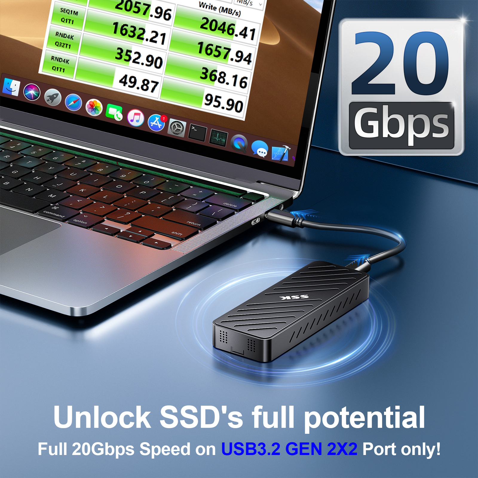 SSK Aluminum NVME SSD Enclosure 20Gbps PCIE M.2 SSD Case NVME SSD ...