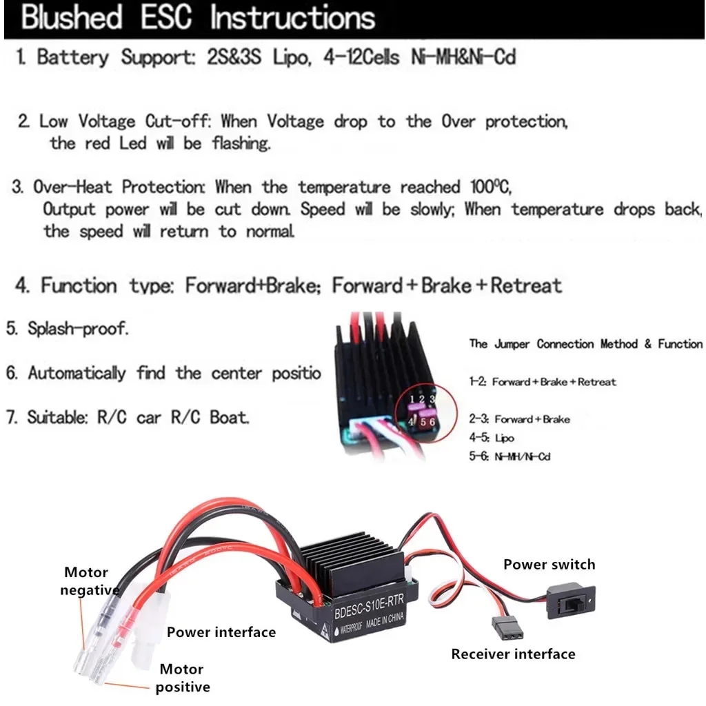 NEEBRC 320A Waterproof ESC Brushed Motor Speed Controller 5V/2A BEC ...