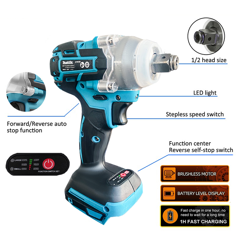 MAKITA Electric Impact Wrench Cordless 2-Speed 880N.m Brushless Impact Screwdriver Rechargeable ...