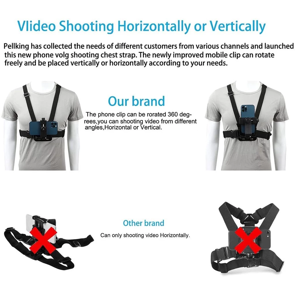 Adjustable Chest Mount For Phone GoPro Camera Body Harness Strap Clip ...