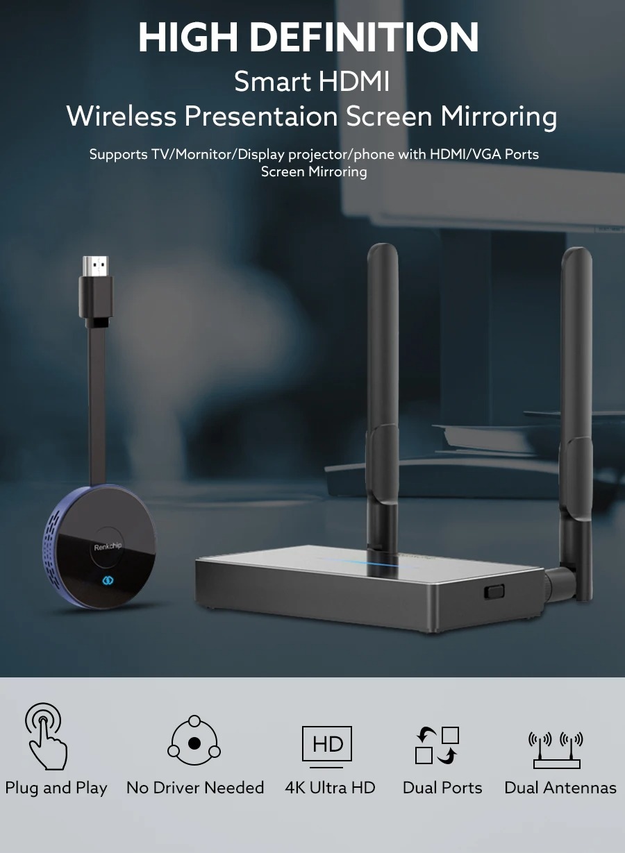 50 Meters Wireless Screen Sharing Device 2.4G/5G 1080P Video&Audio HDMI ...