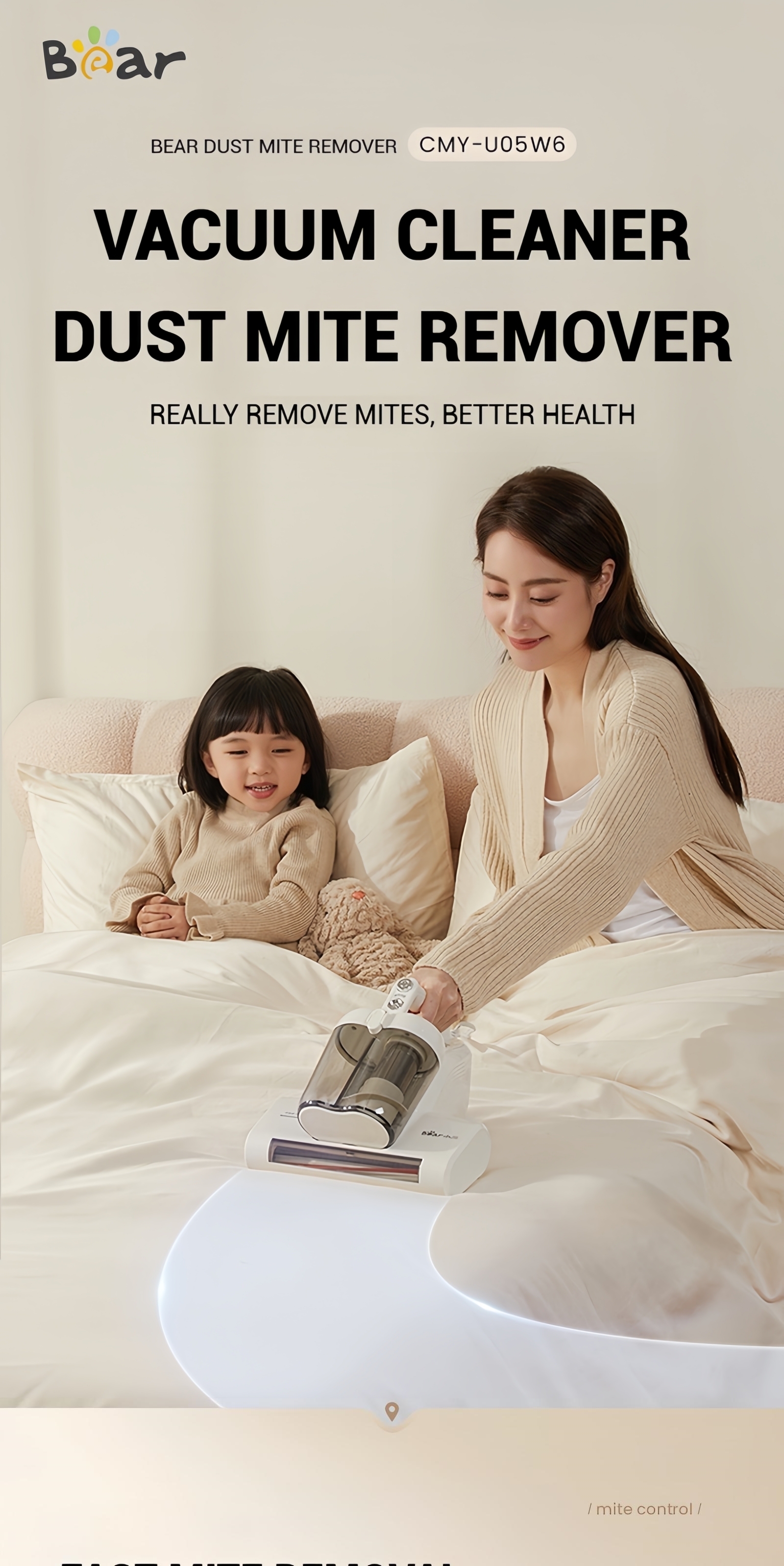 Bear Handheld Vacuum Cleaner with UV Dust Mite Remover for Bed Sofa ...