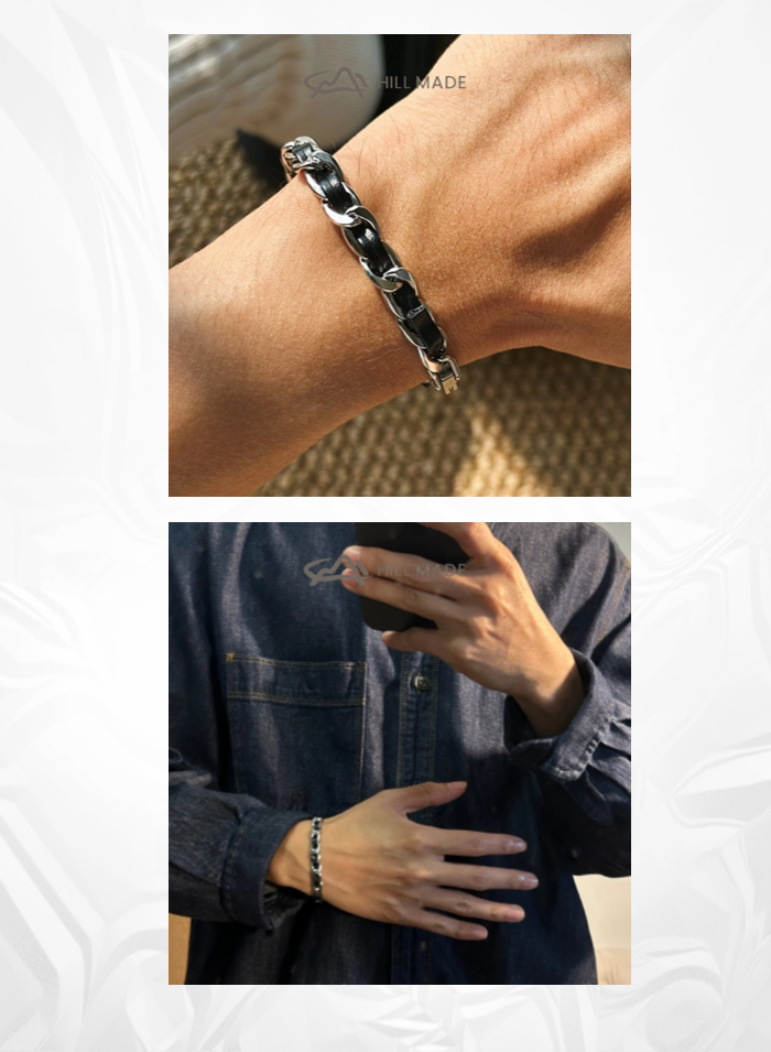 Titanium Steel Leather Combination Bracelet For Men Multiple Sizes /Men ...