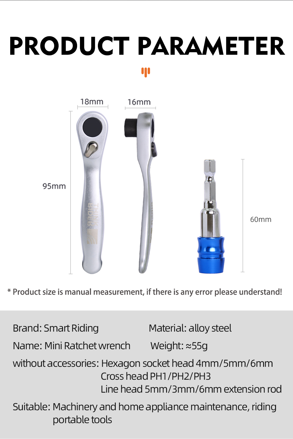 ThinkRider Mini 1/4 Ratchet Spanner Single-Ended Quick Release Socket Repair Tools Universal ...