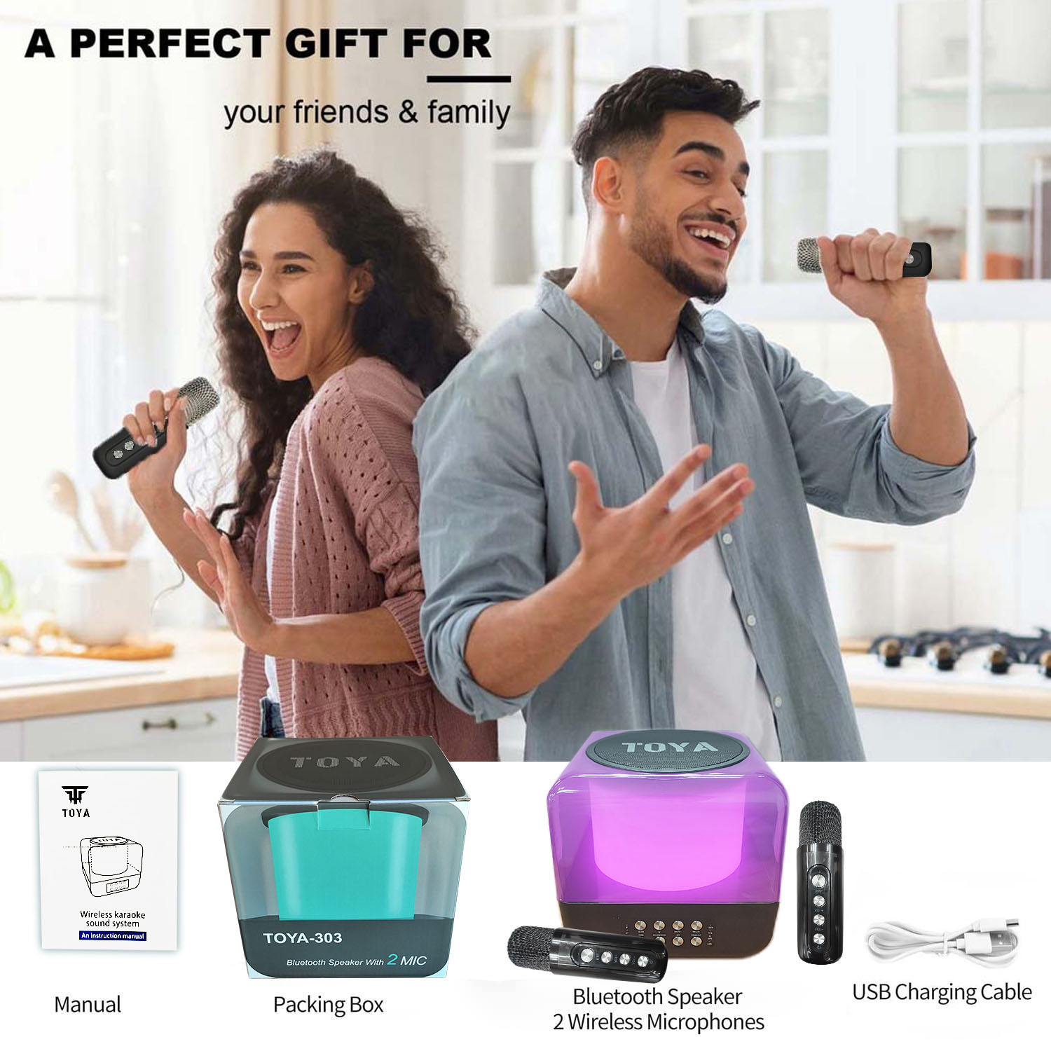 TOYA 303 Bluetooth Speaker With Mic for Family Karaoke LED Lights ...