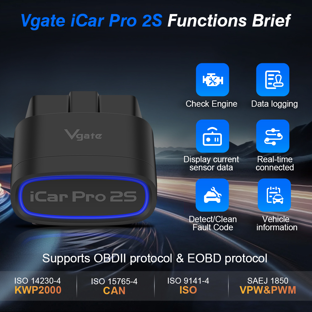 Vgate iCar Pro 2S Bluetooth 5.3 OBD2 Scanner V2.3 for New Energy Vehicles Engine Check Tool Code ...