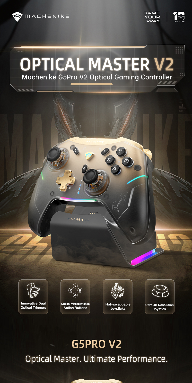 Machenike G5 Pro V2 Optical Gaming Controller Optical Trigger Optical ...