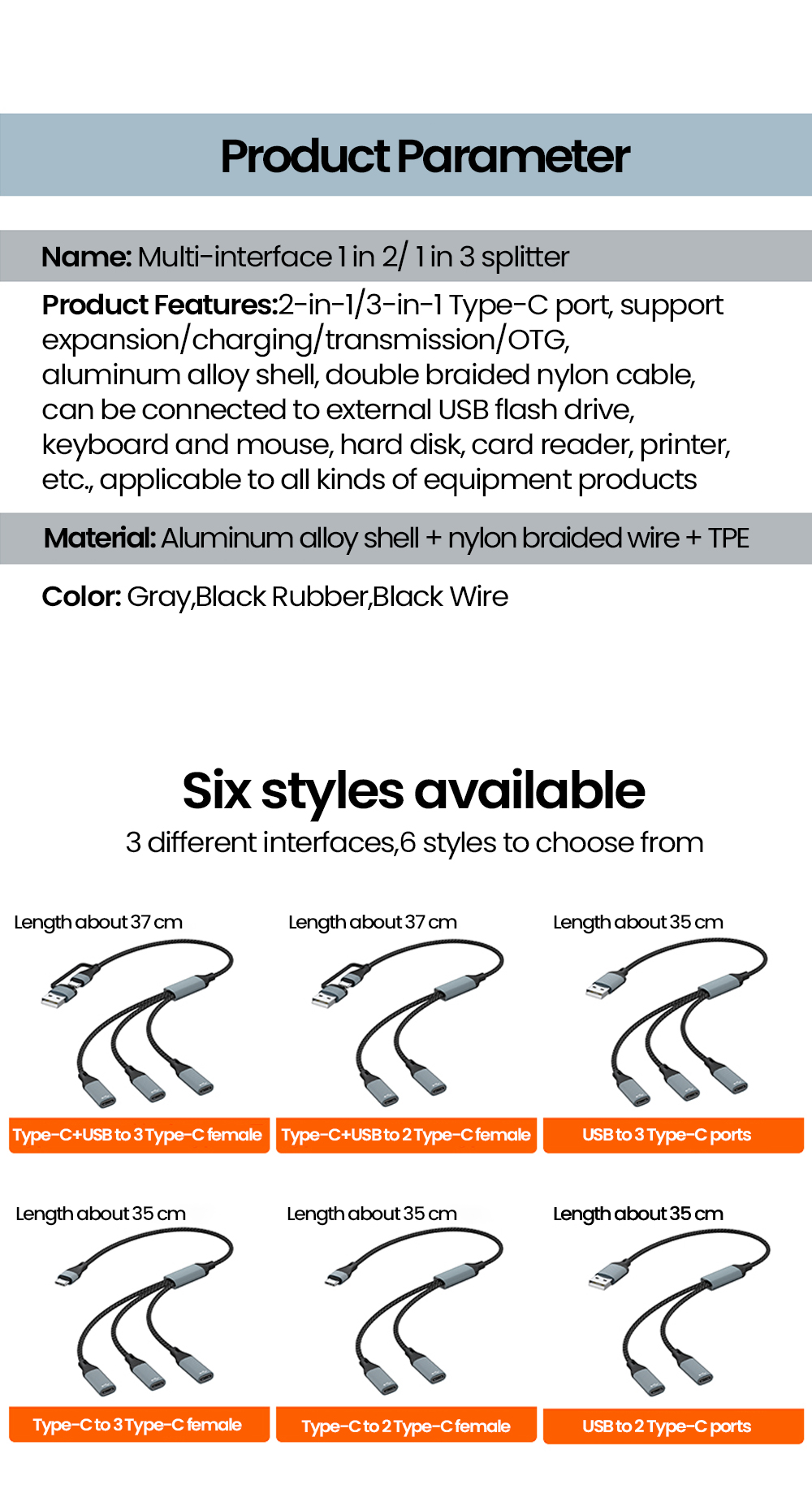 Elough USB/Type C Male to Multi Type-C Ports Multi-interface Computer ...