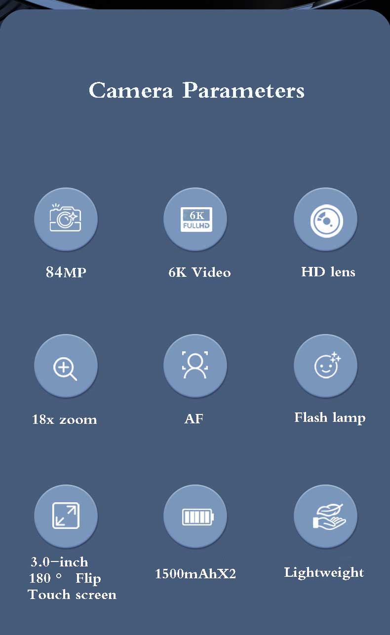 VETEK9 Camera 84MP Digital Camera 6K Camera 3.0 Flip Touch Screen 18X ...