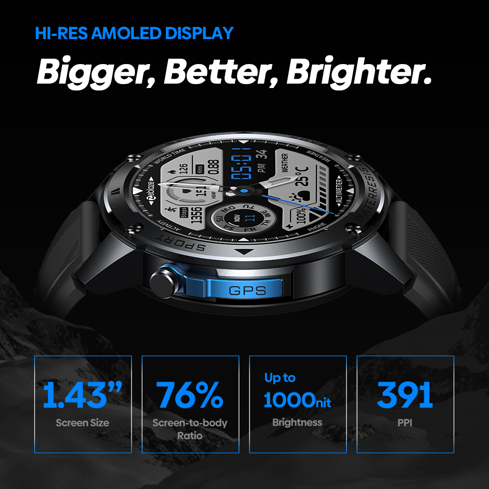 New Zeblaze Stratos 2 Ultra GPS Smart Watch Built-in Compass Barometric ...