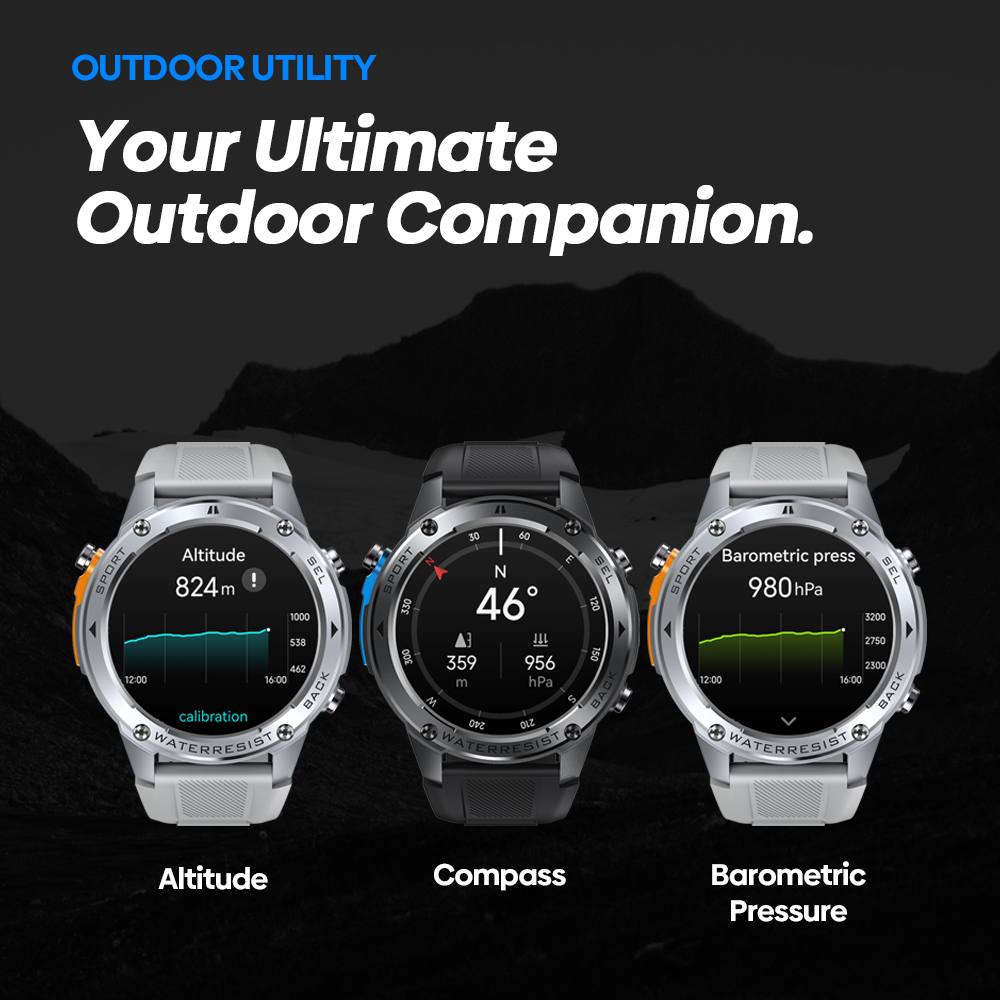 New Zeblaze Stratos 2 Ultra GPS Smart Watch Built-in Compass Barometric ...