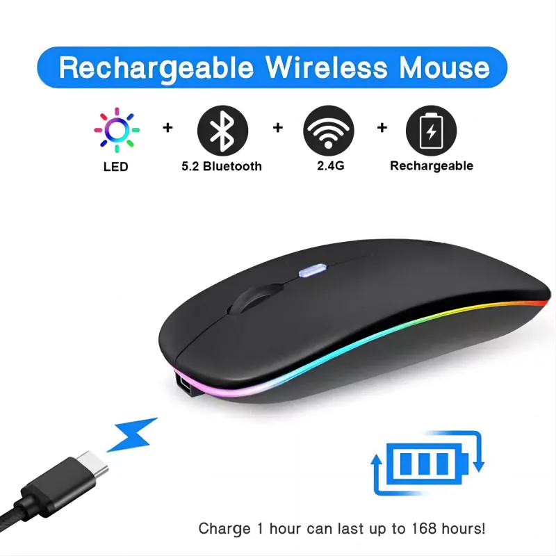 Wireless Mouse Bluetooth 2.4G RGB Light Rechargeable Mice Silent Mute ...