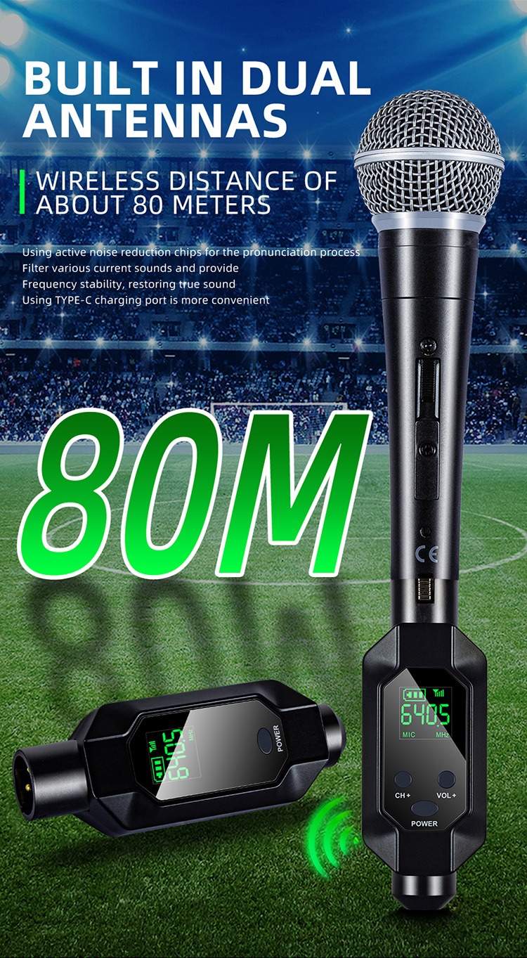 UHF Wireless Microphone Transmission Receiver System Wired Mic to Wireless for PA Amplifier ...