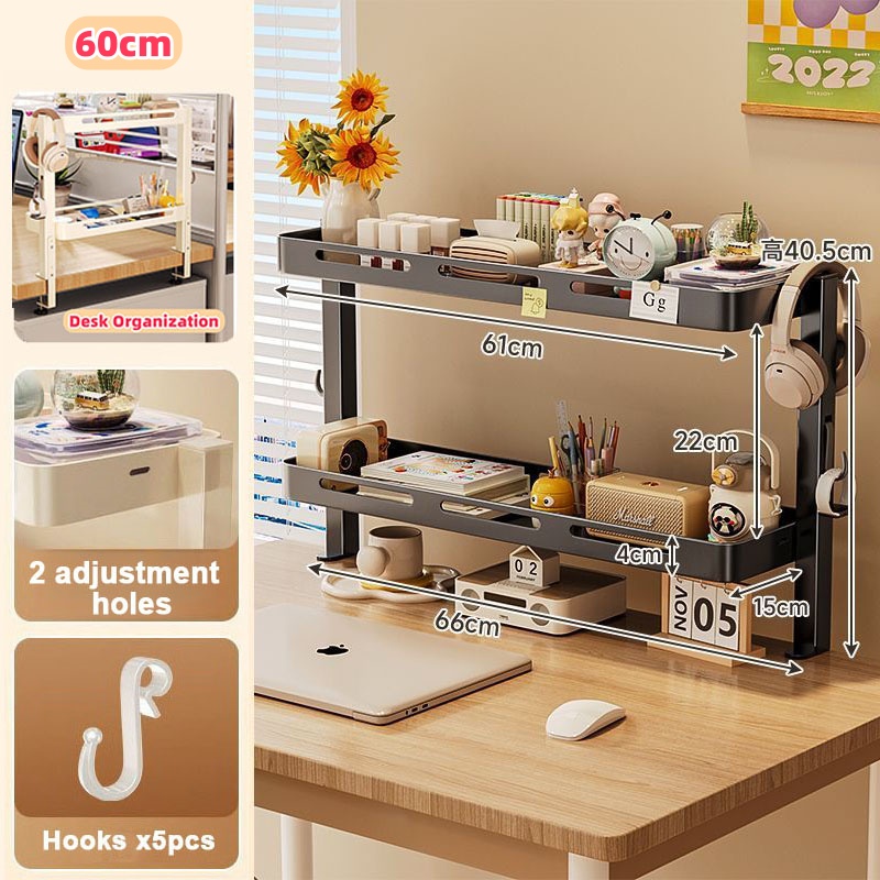 2 Tier Desktop Storage Rack Office Storage Display Rack Desk Bookshelf ...