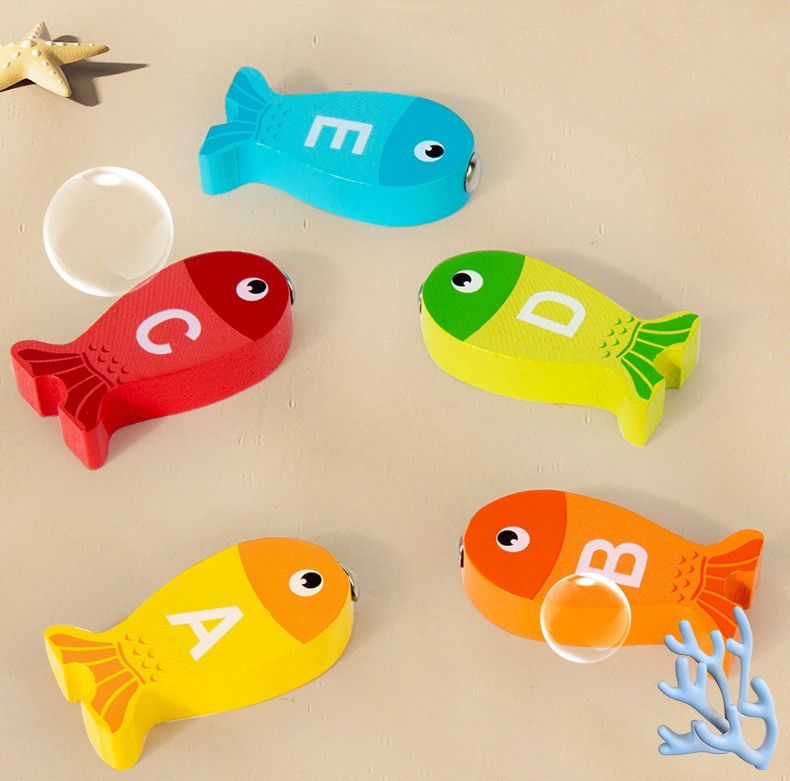 Magnetic Wooden Fishing Game Toy for Toddlers, Alphabet Fish Catching ...