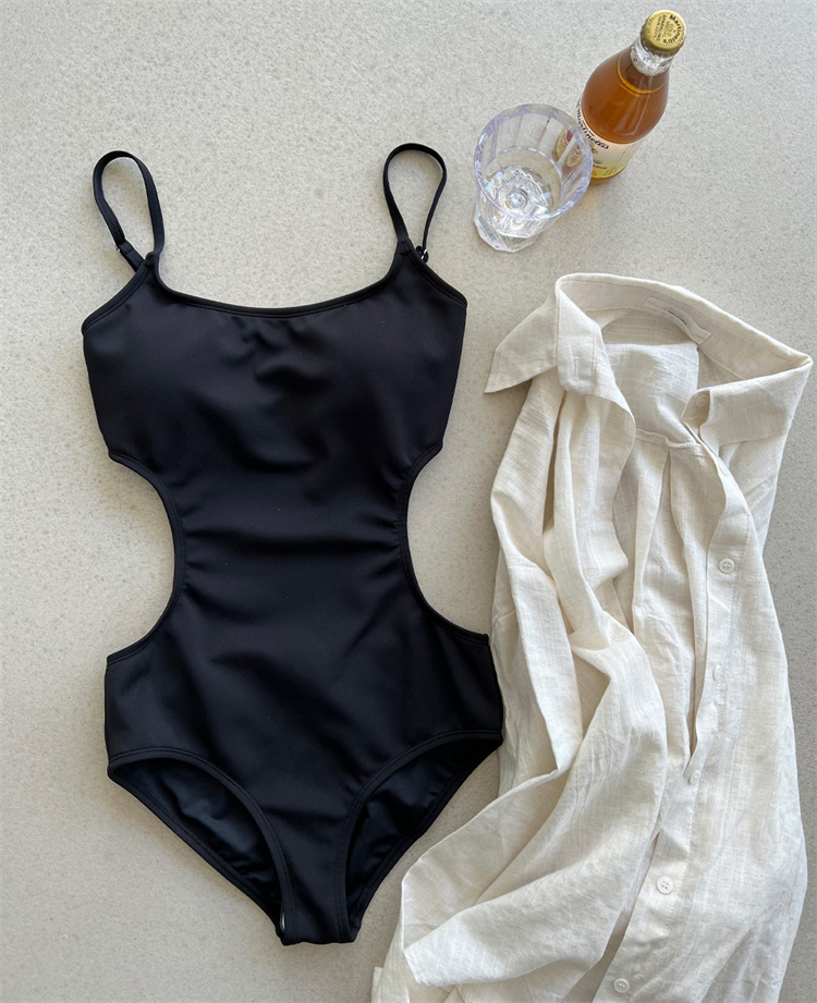 Women's one-piece solid color swimsuit with suspender design | Shopee ...