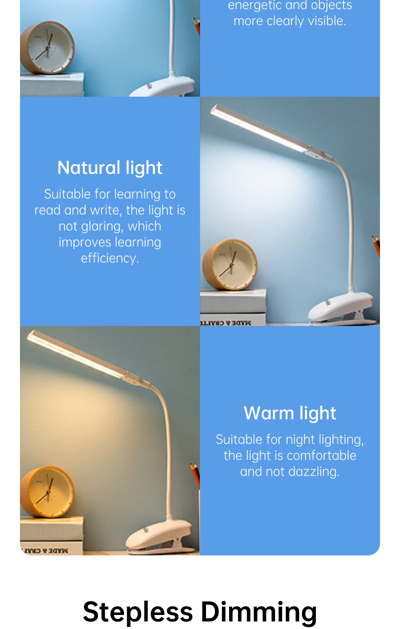 Thunlit Rechargeable Clip Light 2000mAh Double Headed LED Dimmable ...