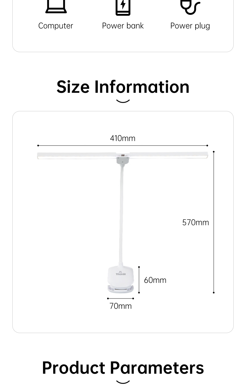 Thunlit Rechargeable Clip Light 2000mAh Double Headed LED Dimmable ...
