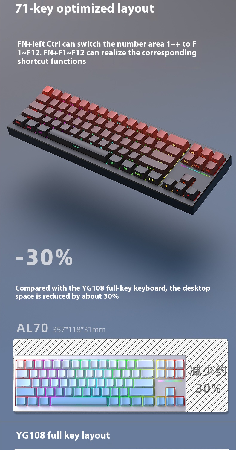 AL70 Aluminum Wireless Mechanical Keyboard 65% Hot swappable RGB GASKET ...