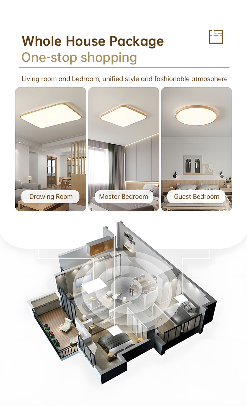 Ceiling light 3 color lights dimmable celling lamp surface wood led ...