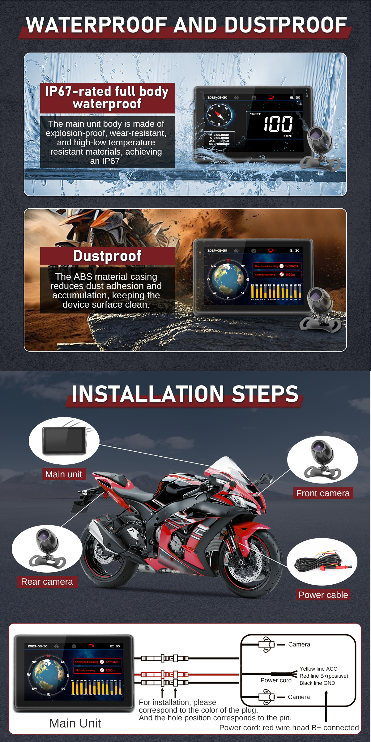 FXTUL F6 Motorcycle Dash Dual 1080P Motorcycle DVR 110° Angle ...
