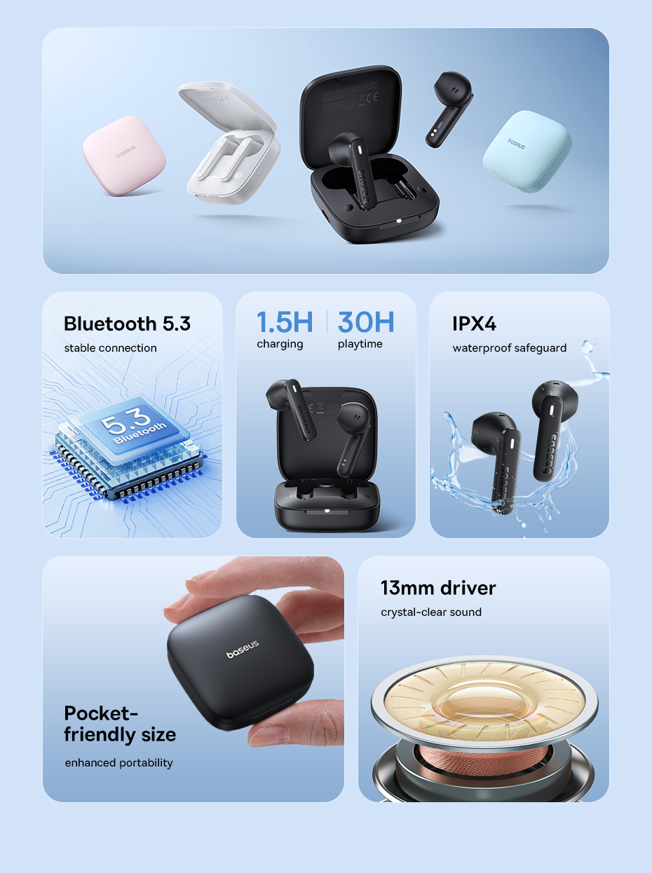 Baseus E16 TWS Earbuds Bluetooth 5.3 Wireless Earphones Waterproof ...