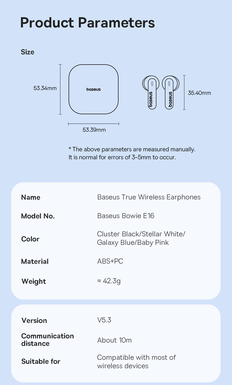Baseus E16 TWS Earbuds Bluetooth 5.3 Wireless Earphones Waterproof ...