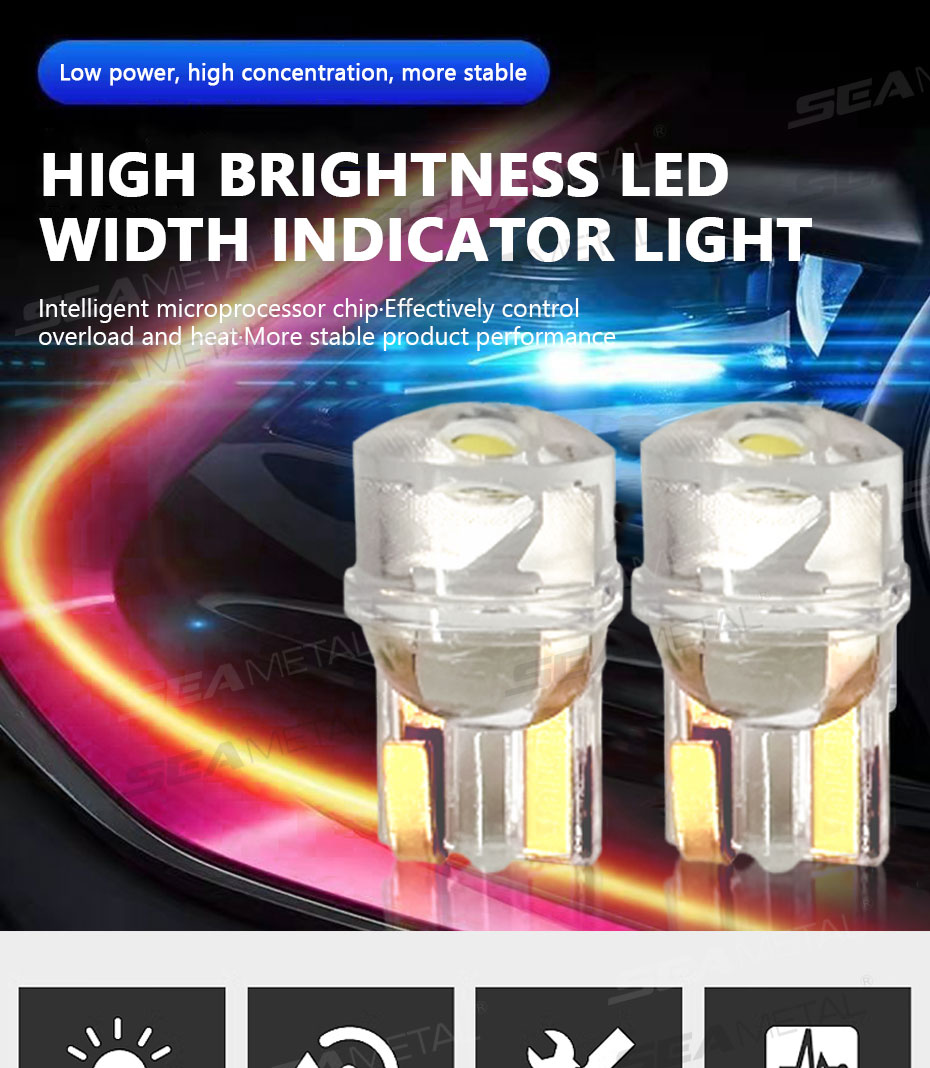 SEAMETAL 10pcs Car LED width indicator light T10 bright lens Strobe ...