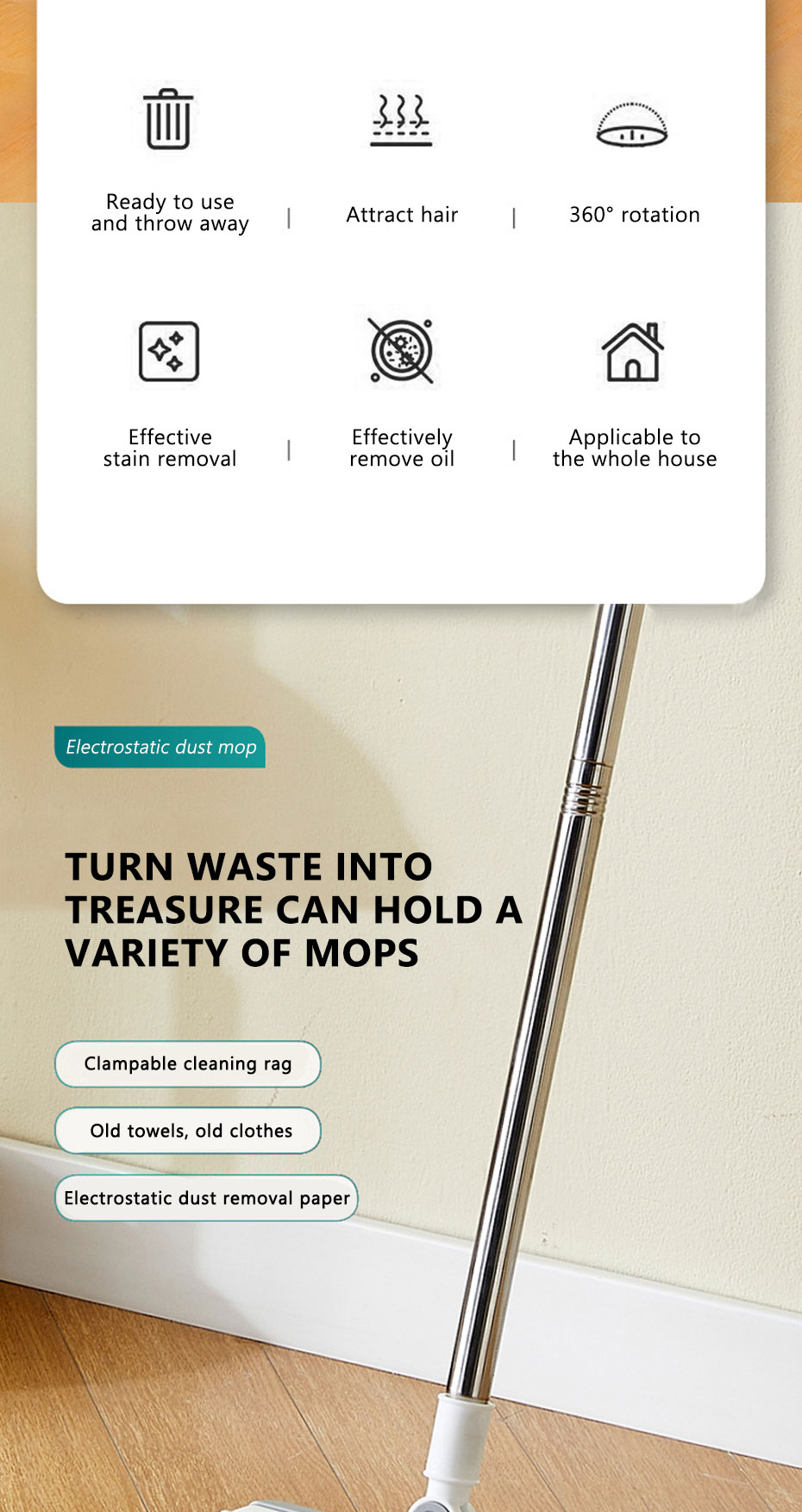 Electrostatic Dust Removal Mop Disposable Flat Mop Wet Tissue Wipes ...