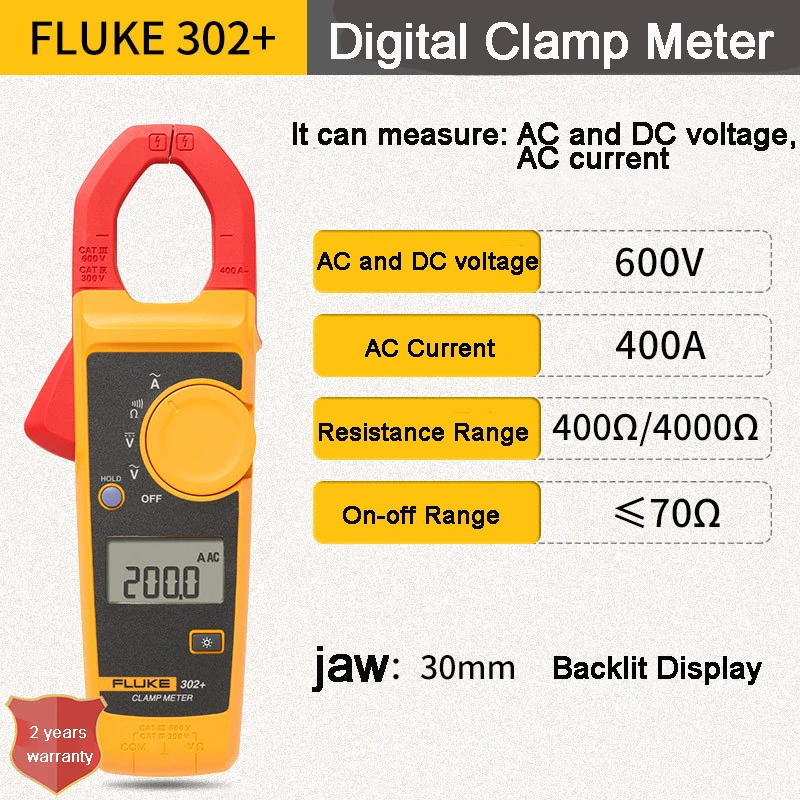 Fluke 302+ 303 Digital Current Clamp Meter pliers ammeter Resistance ...