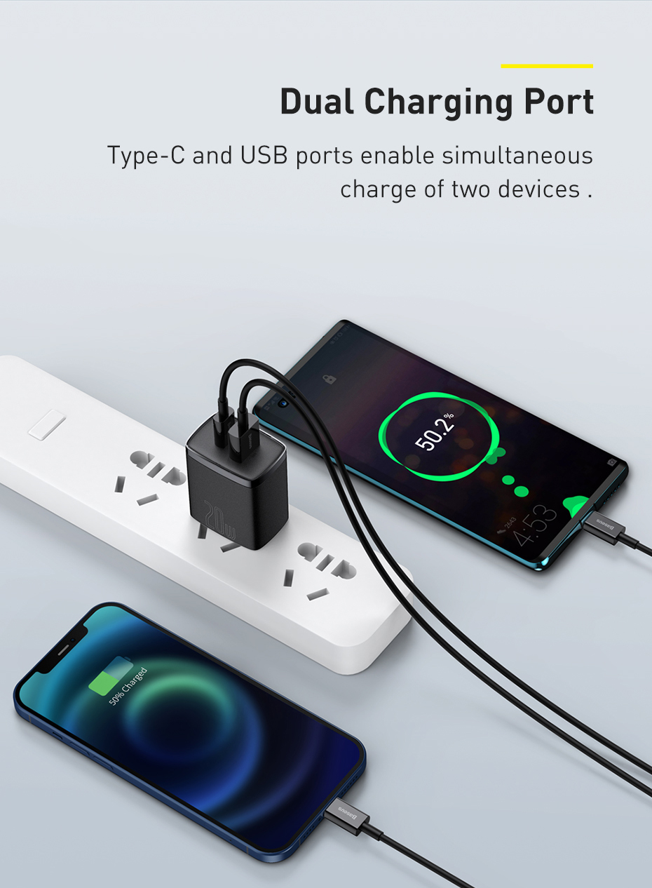 Baseus 20W U+C Quick Charger Support PD3.0 QC3.0 USB Type-c Charger for i13 Tablet Huawei Mate ...