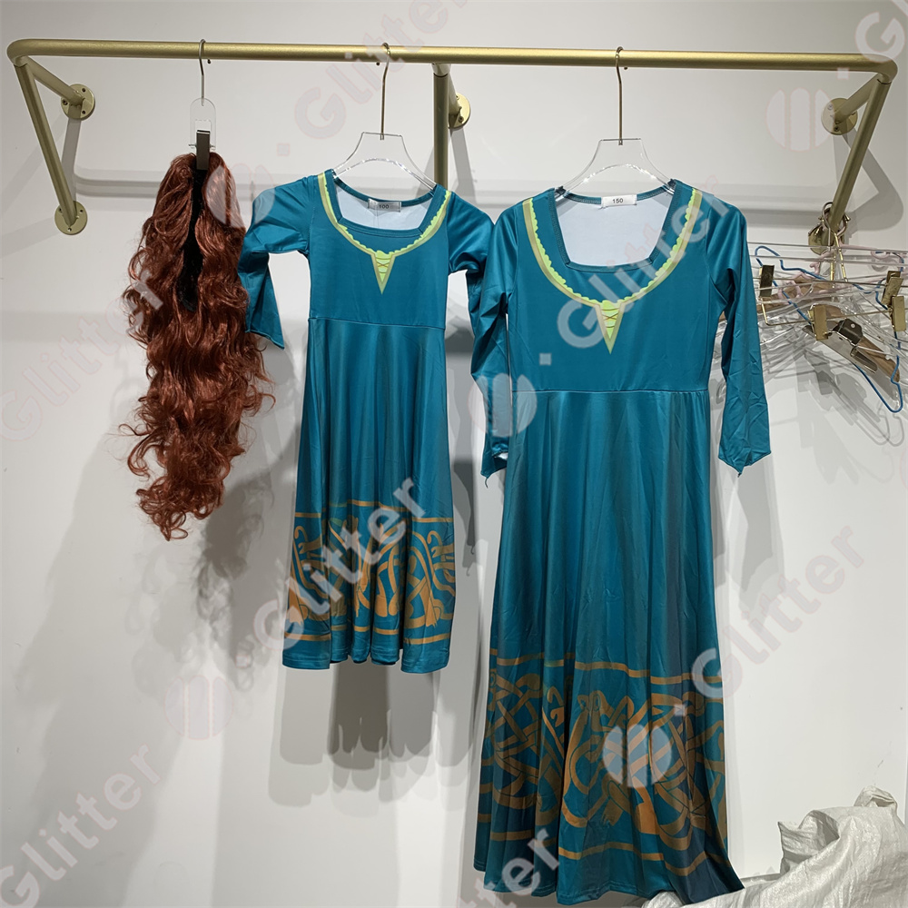 Movie Brave Merida Cosplay Costume for Kids Girl Halloween Dark Green ...
