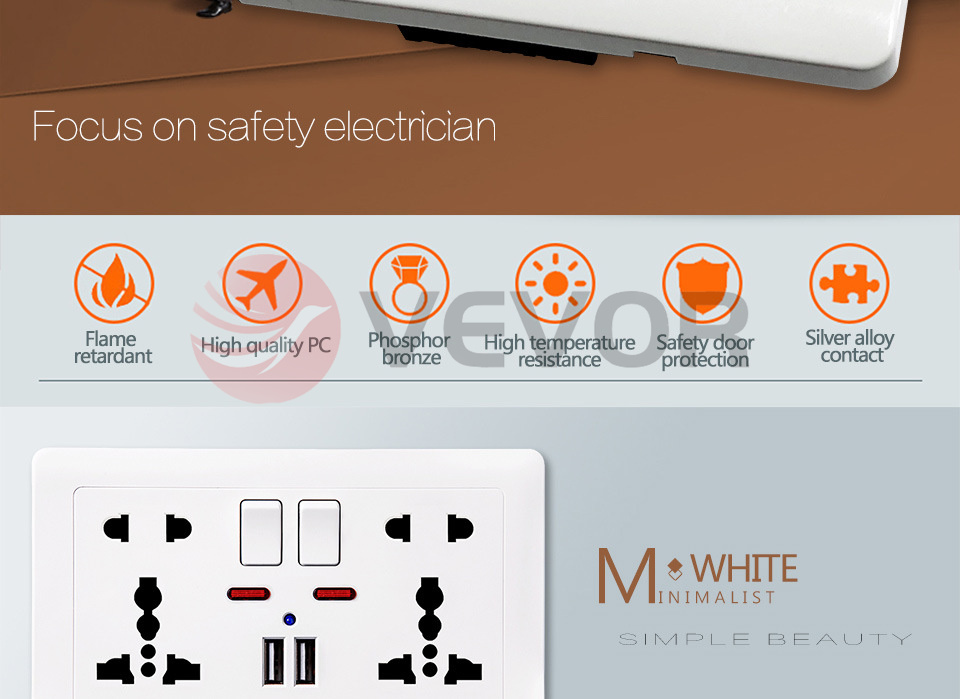 Power Socket Plug Outlet With Switch Power Socket Wall Mount With USB ...