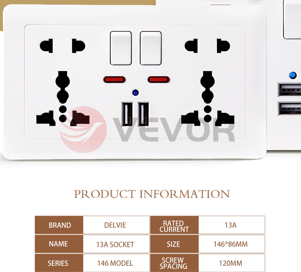 Power Socket Plug Outlet With Switch Power Socket Wall Mount With USB ...