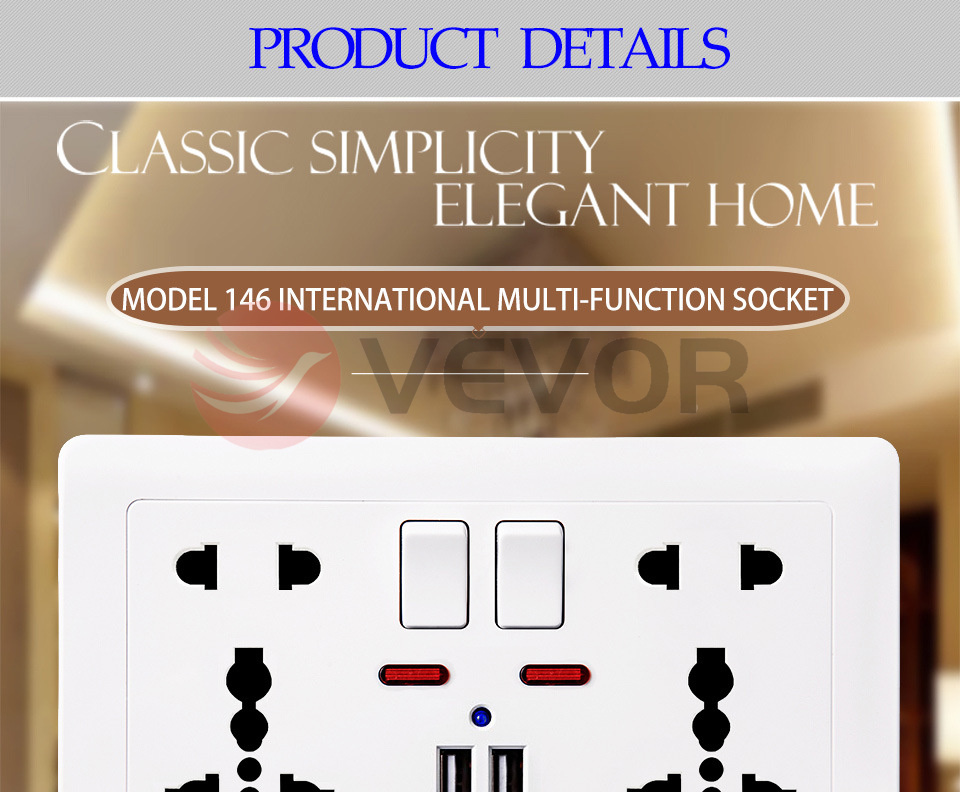 Power Socket Plug Outlet With Switch Power Socket Wall Mount With USB ...