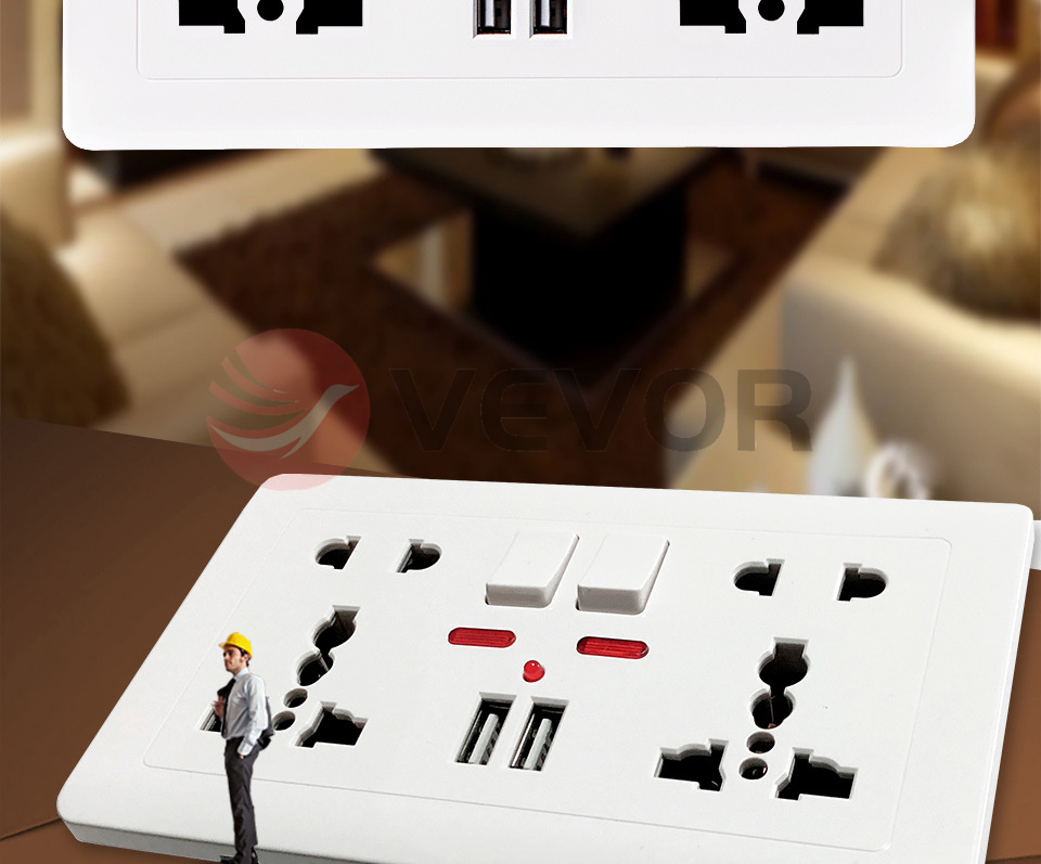 Power Socket Plug Outlet With Switch Power Socket Wall Mount With USB ...