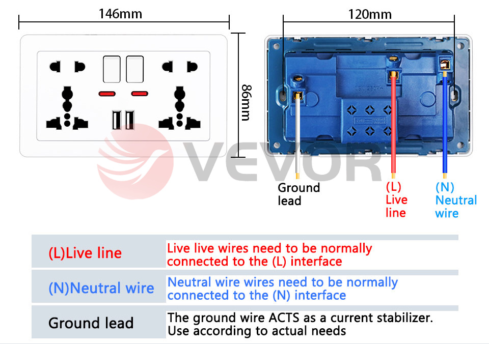 Power Socket Plug Outlet With Switch Power Socket Wall Mount With USB ...