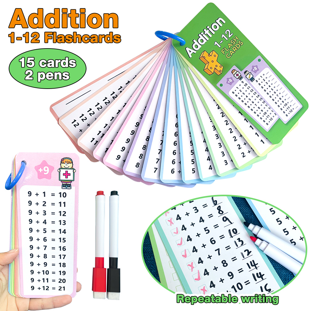 15pcs Addition Flashcards for Kids, Math Flashcards 1-12 Times Addition ...