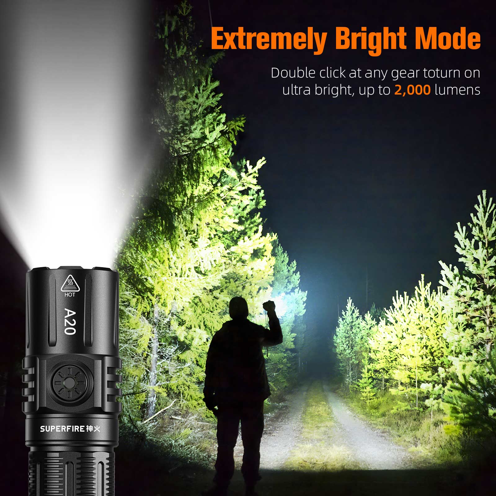 SUPERFIRE Flashlight A20 20W High-power 2000 Lumens Super Bright Type-C ...