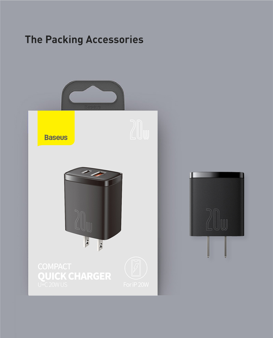 Baseus 20W U+C Quick Charger Support PD3.0 QC3.0 USB+Type-c charger for i13 i8 Tablet Mate 20 ...