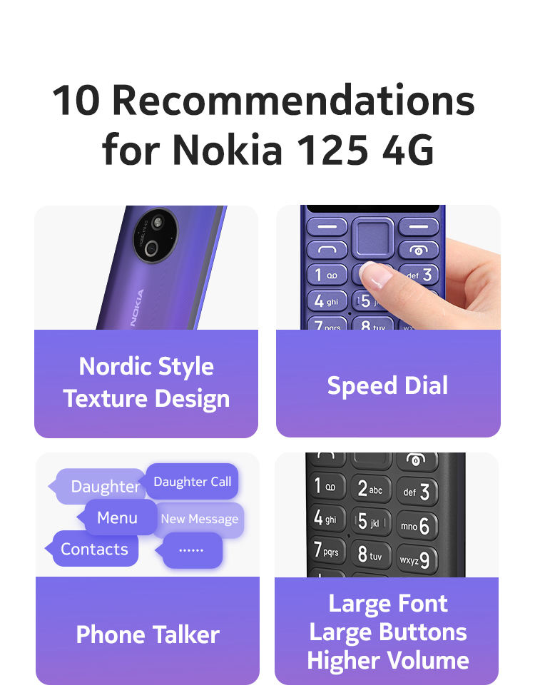 Nokia 125 4G Basic Phone Original 2.4'' Dispaly Type-C Rear Cam with ...