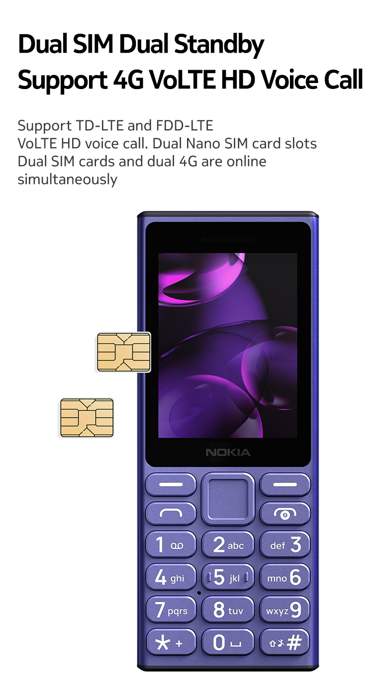 Nokia 125 4G Basic Phone Original 2.4'' Dispaly Type-C Rear Cam with Flash LED Bluetooth 5.0 ...