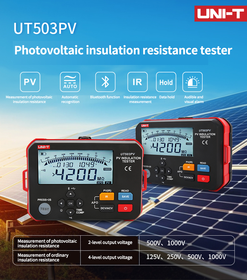UNI-T UT503PV PV Insulation tester 4000MΩ PV IR Insulation Resistance ...