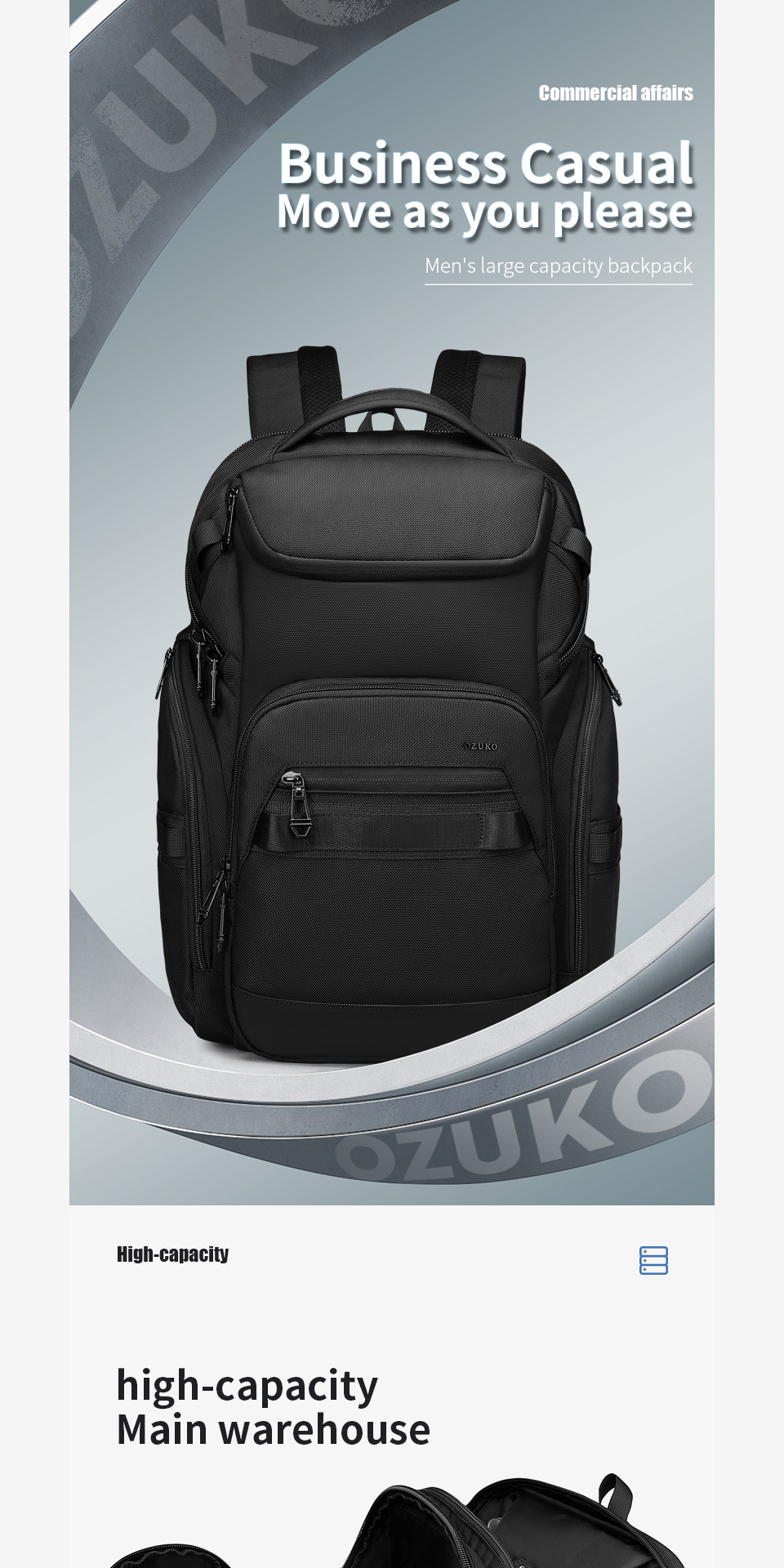 OZUKO Fashion Backpack Men Multifunction Laptop Waterproof Outdoor ...