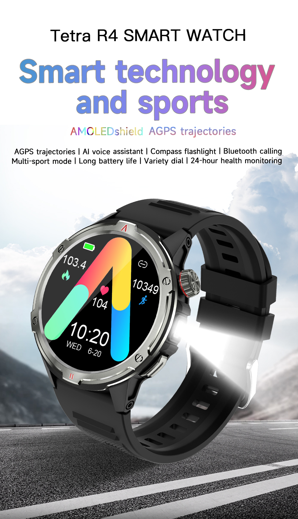 【1 Year Warranty】Aolon TETRA R4 Smart Watch Amoled Cover Lock Comapss ...