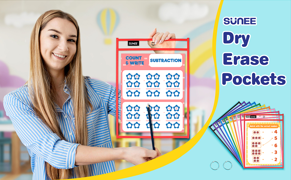 Oversized Reusable Dry Erase Pocket Sleeves with Whiteboard Pen 6 ...