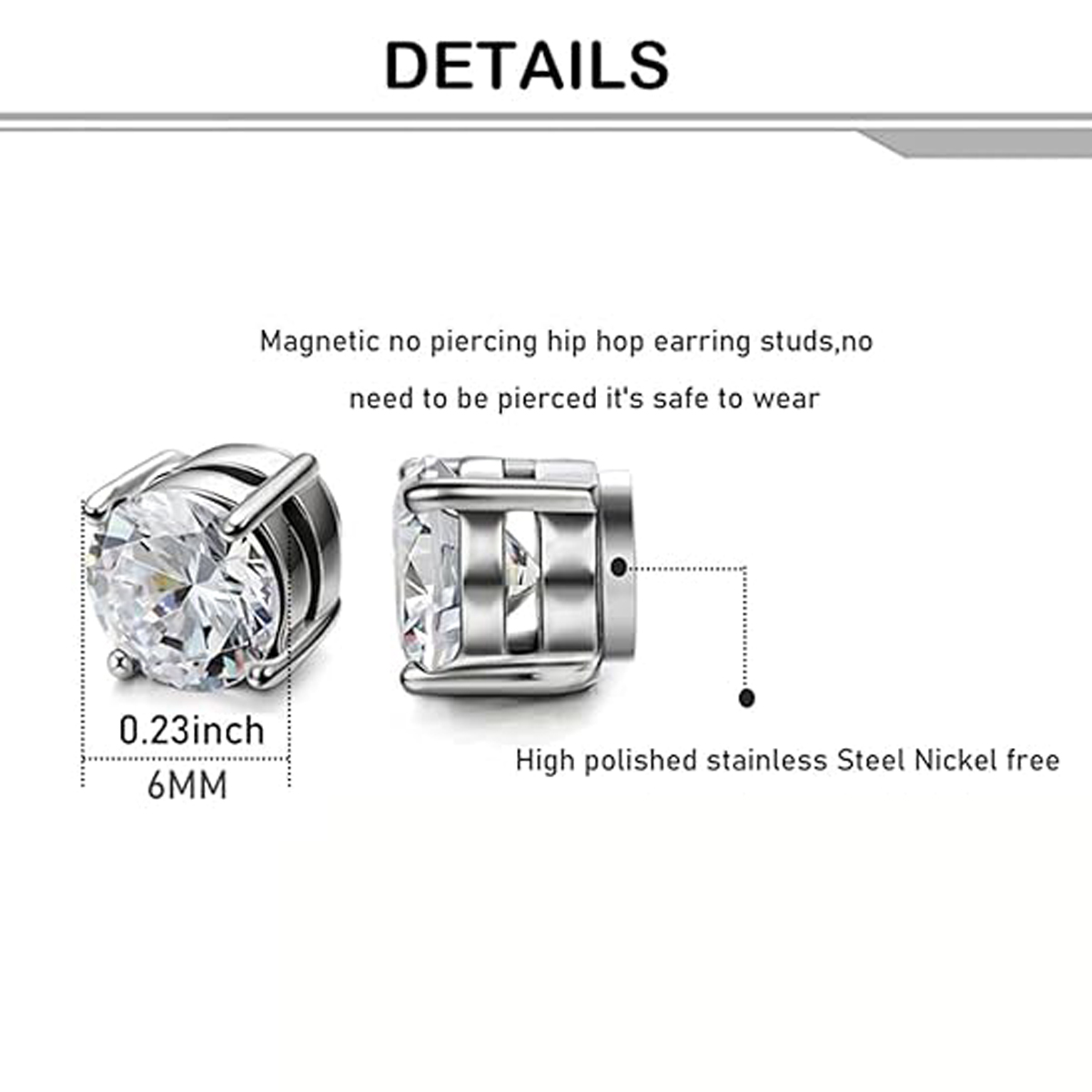 2PCS Magnetic Ear Clips Stud Earrings Non Piercing Strong Magnet Fake ...