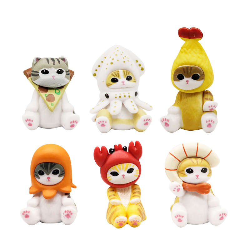 6Pcs/Set 3-4cm Anime Mofusand Shark Cat Marine Life Fried Shrimp Cat ...