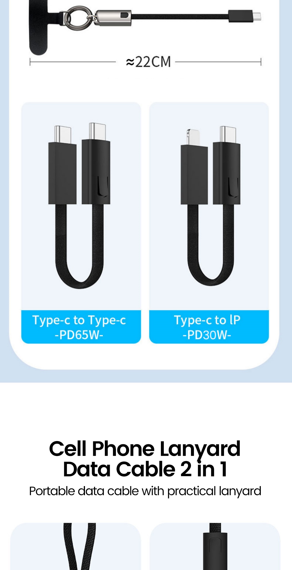 10CM Keychain PD Data Cable 65W Fast Charging Type-C to Type C Cable ...